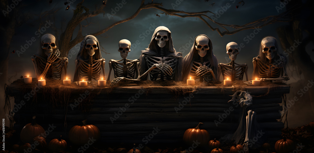 Behold the Halloween skeleton table, a symbol of spooky delights! With ...