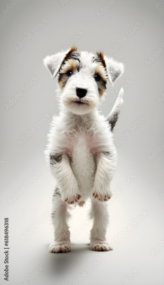 hyper realistic photography Fox terrier puppy with wire hair standing ...