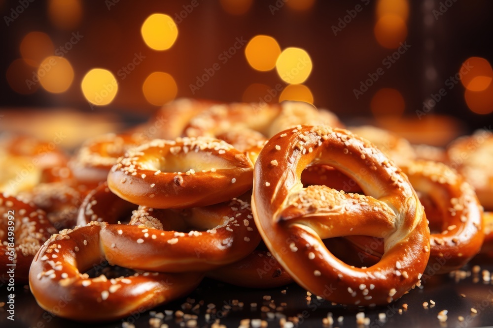 Oktoberfest pretzels on the background of the festival. With Generative AI technology Stock ...