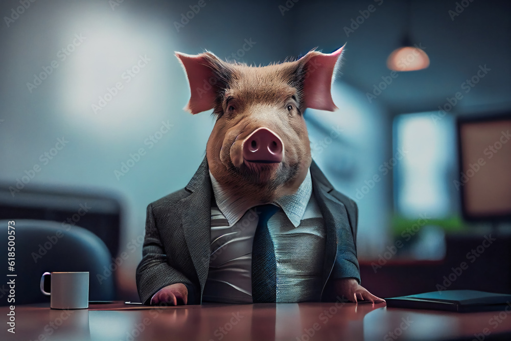 Professional Pig in Corporate Clothing in an Office. Executive Porcine ...