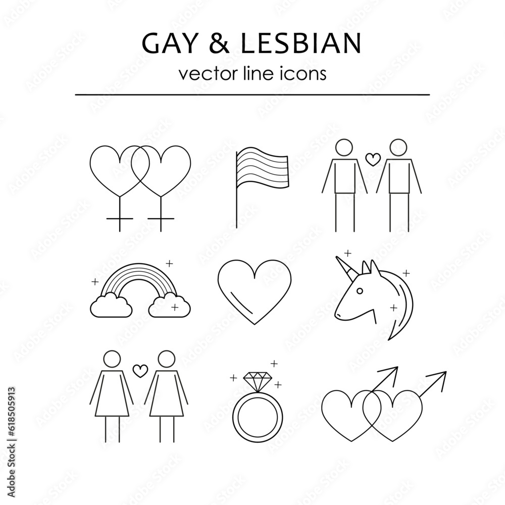 LGBT thin line icons set. Gay, lesbians, lgbtq symbols collection ...