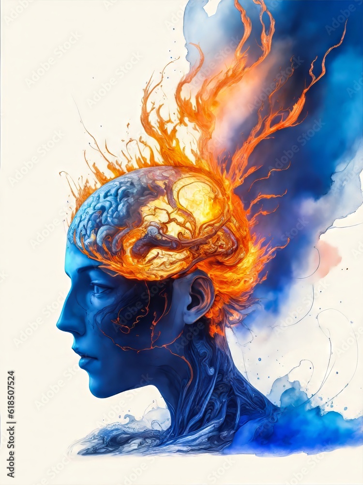 Brain fighting Burning thoughts and anxiety. Positive and Negative ...