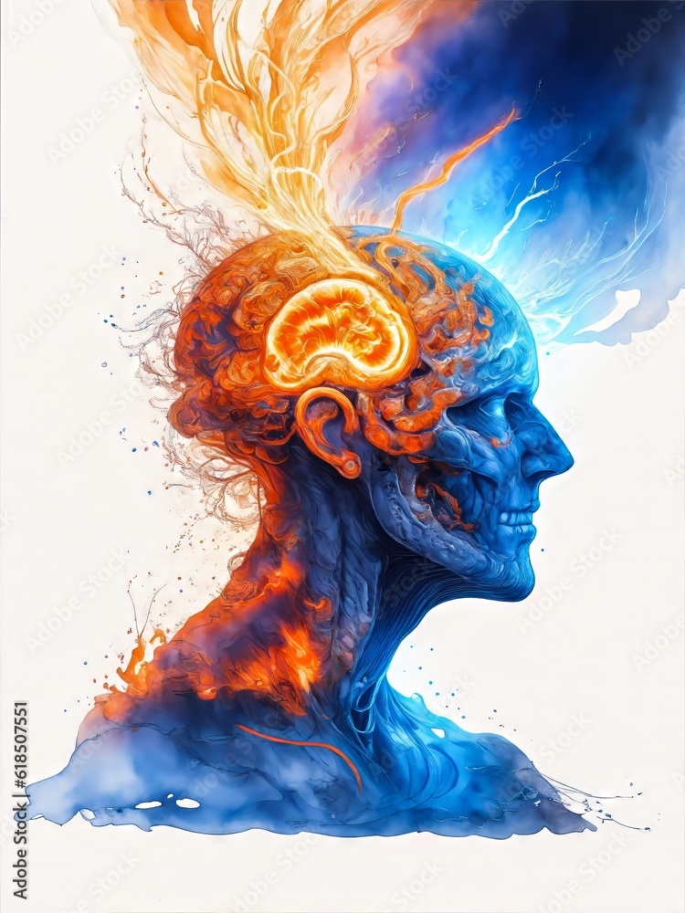 Brain fighting Burning thoughts and anxiety. Positive and Negative ...