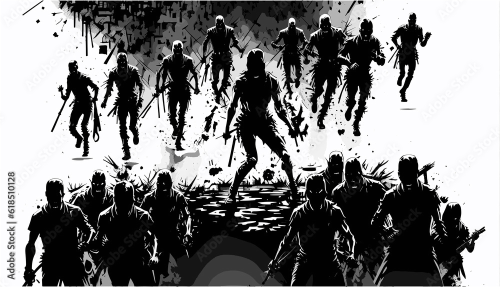 ZOMBIE HORDE SILHOUETTE, illustration Stock Illustration | Adobe Stock