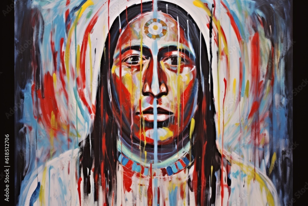 Native American Indian chief abstract painting art portrait. Generative ...
