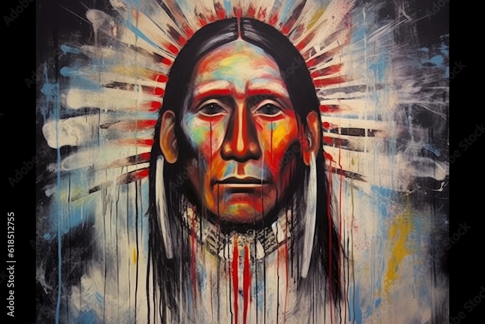 Native American Indian chief abstract painting art portrait. Generative ...