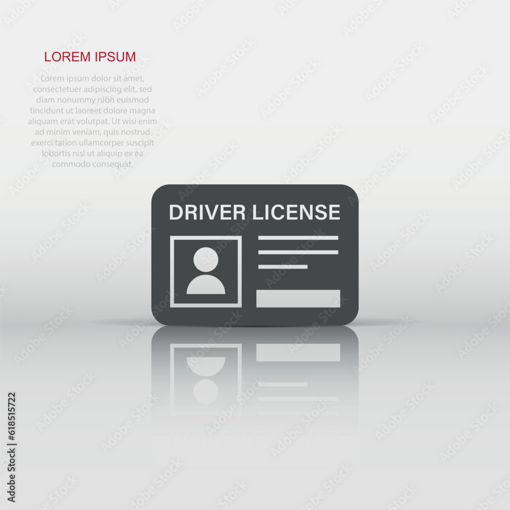 Driver license icon in flat style. Id card vector illustration on white ...