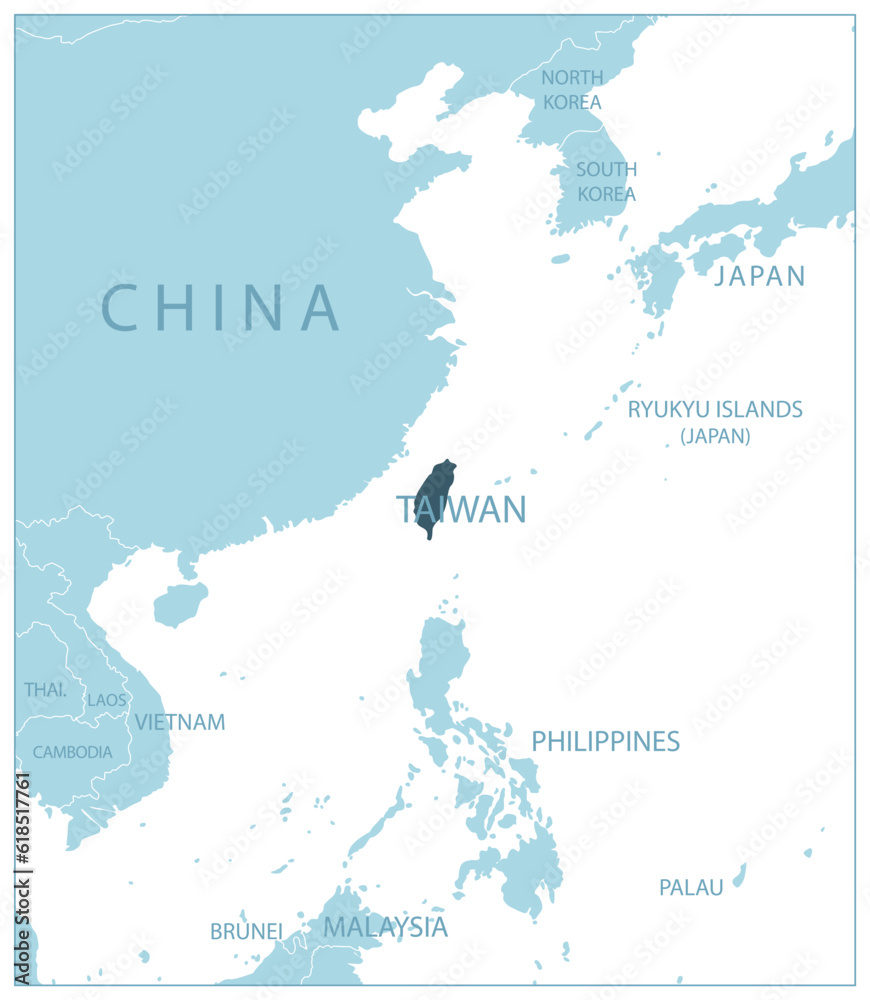 Taiwan - blue map with neighboring countries and names. Stock Vector ...