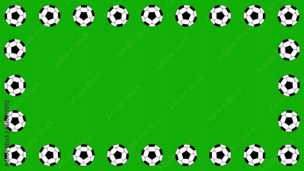 Spinning footballs frame motion graphics with green screen background ...