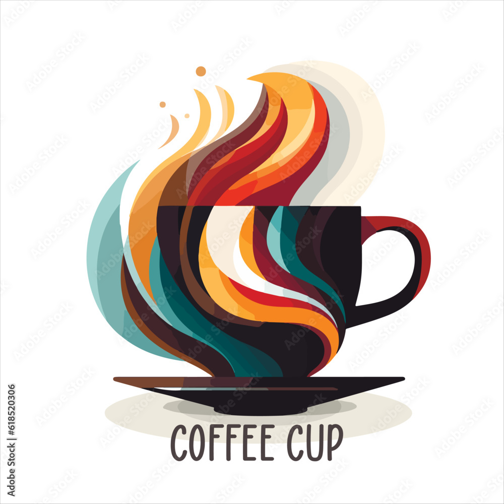 Coffee shop logo template, natural abstract coffee cup with steam ...