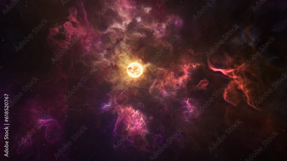 Early protostar with nebula clouds erupting of the Sun's surface. Star ...