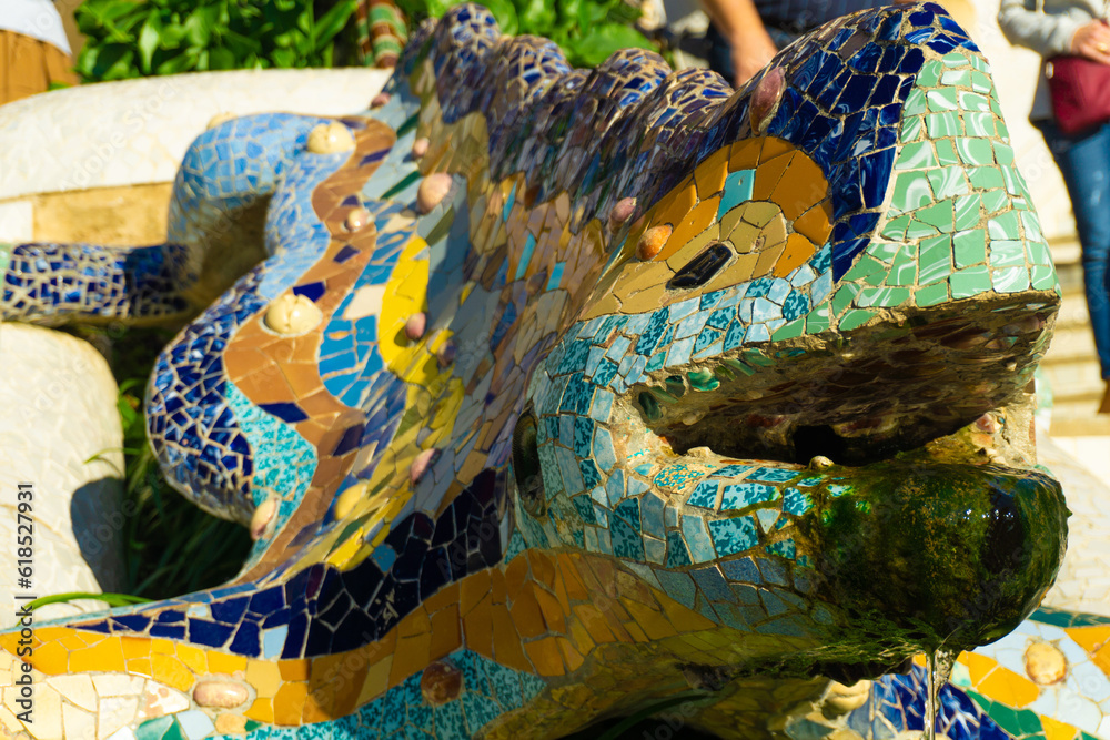 Gaudi's famous Lizard from Park Guell in Barcelona. Park Guell is one ...