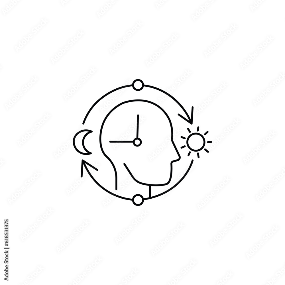 Circadian rhythms linear icon. Internal daily clock. Optimize cognitive ...
