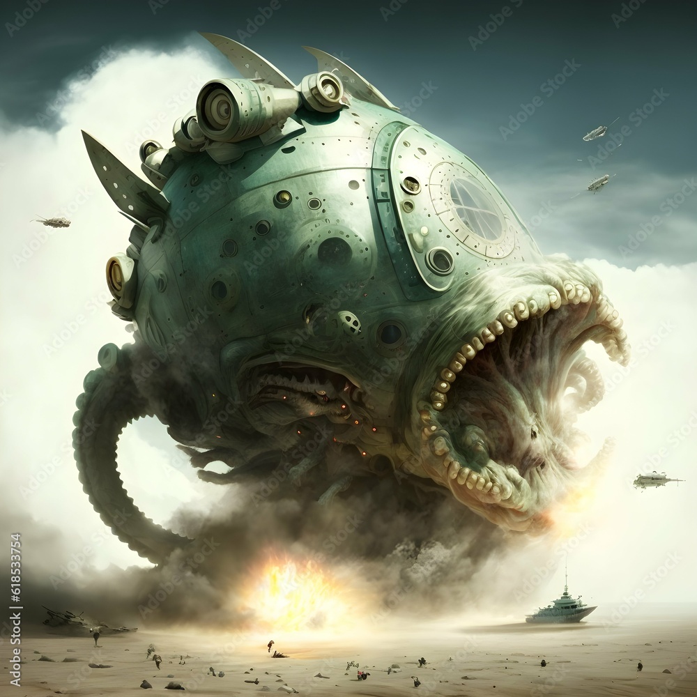 tentacle monster fighting UFO very detailed scify photorealictic Stock ...