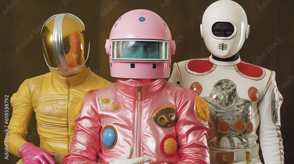 Group of three science fiction actors on set of a cheesy television ...