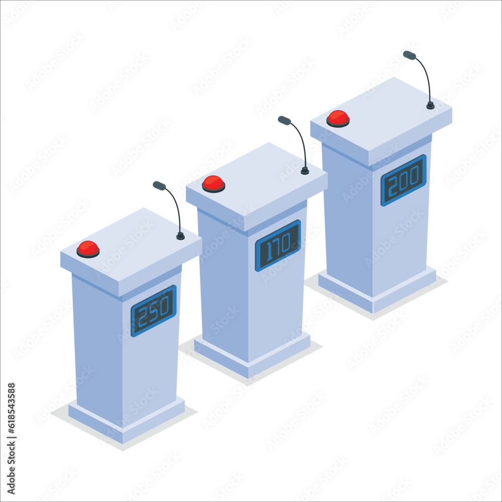 3d Quiz game stage interior design background. Competition with ...