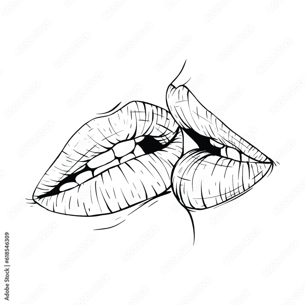 Couple Kissing Lips Sketch Vector Illustration Line Art Stock Vector Adobe Stock