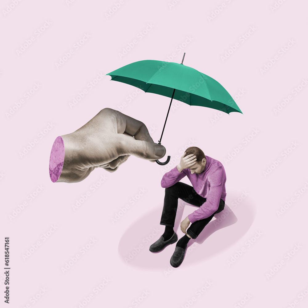 Psychological therapy and mental health protection, art collage. Stock ...
