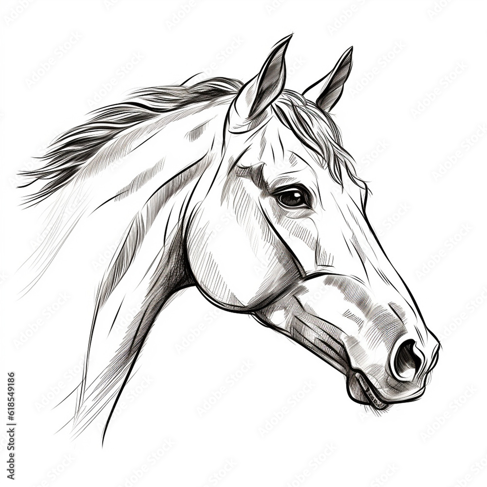 horse head pencil sketch isolated on white background Stock ...