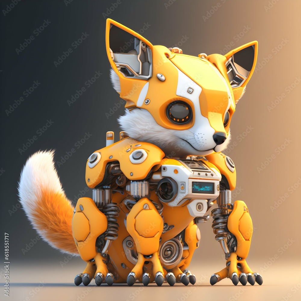 cute fox robot 4k 8k 3d render unreal engine sifi vibrant Stock ...
