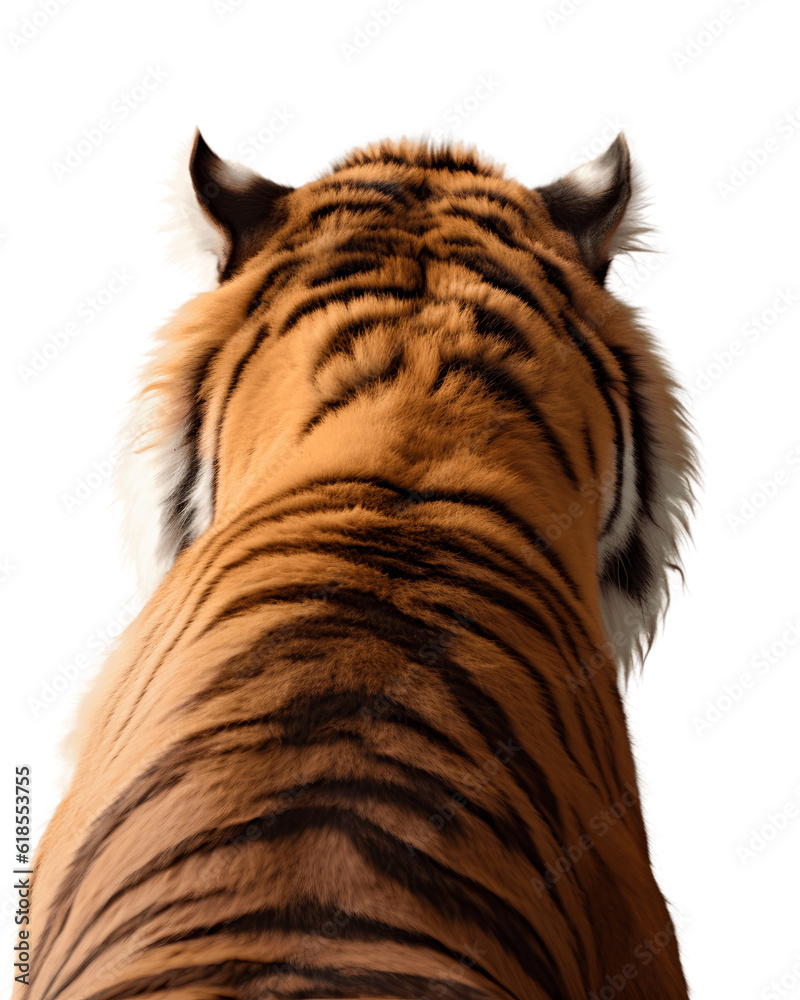 Back view of Sumatran tiger isolated on white background. Transparent ...