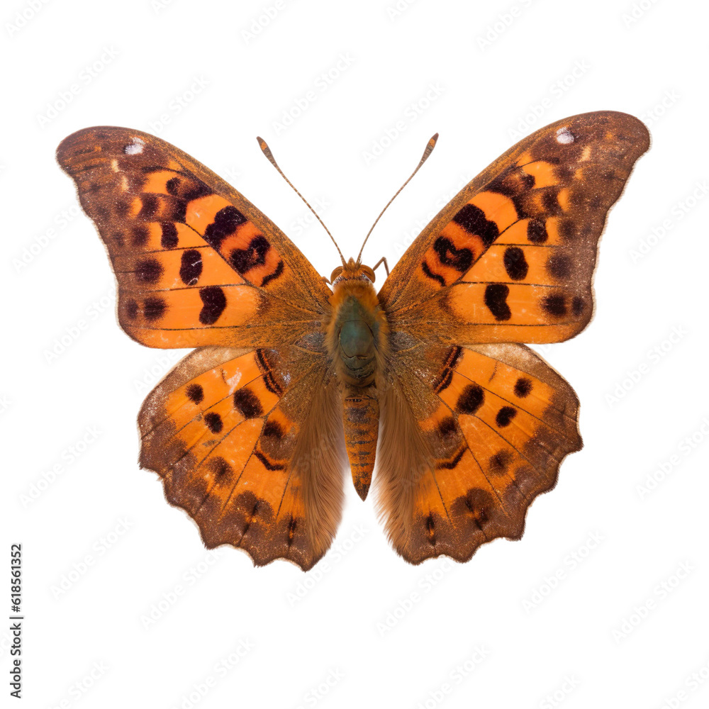 Front view of Question mark butterfly isolated on white transparent ...