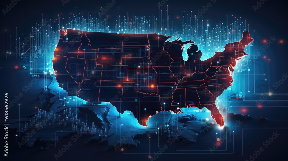 USA map digital concept. Generative AI Stock Illustration | Adobe Stock