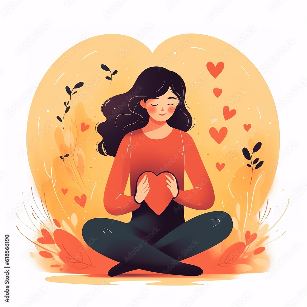 Woman with hand on kind heart, feeling self love, positive emotion ...