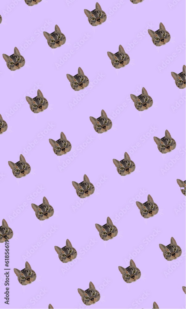 seamless repetitive pattern with cat heads portrait faces cats cute ...