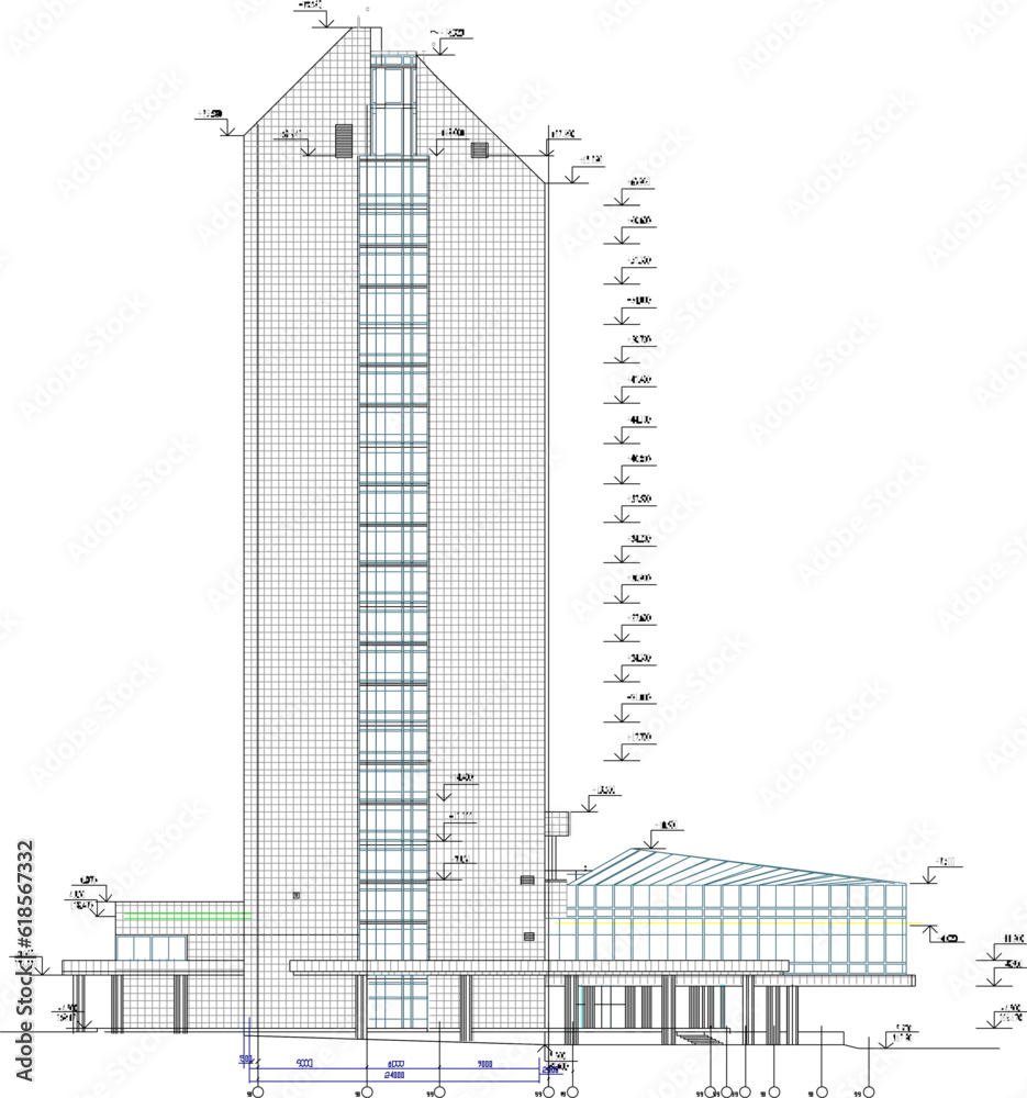 Vector sketch illustration of architectural design of building mall ...