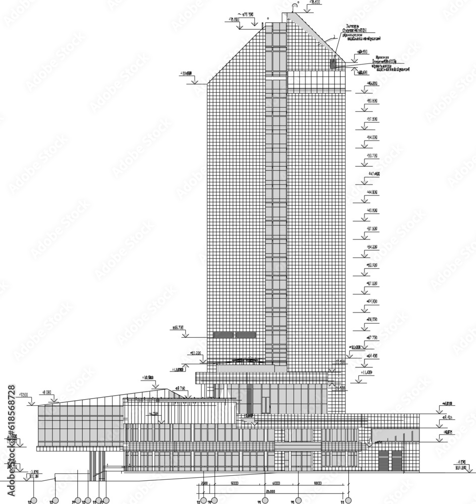 Vector sketch illustration of architectural design of building mall ...