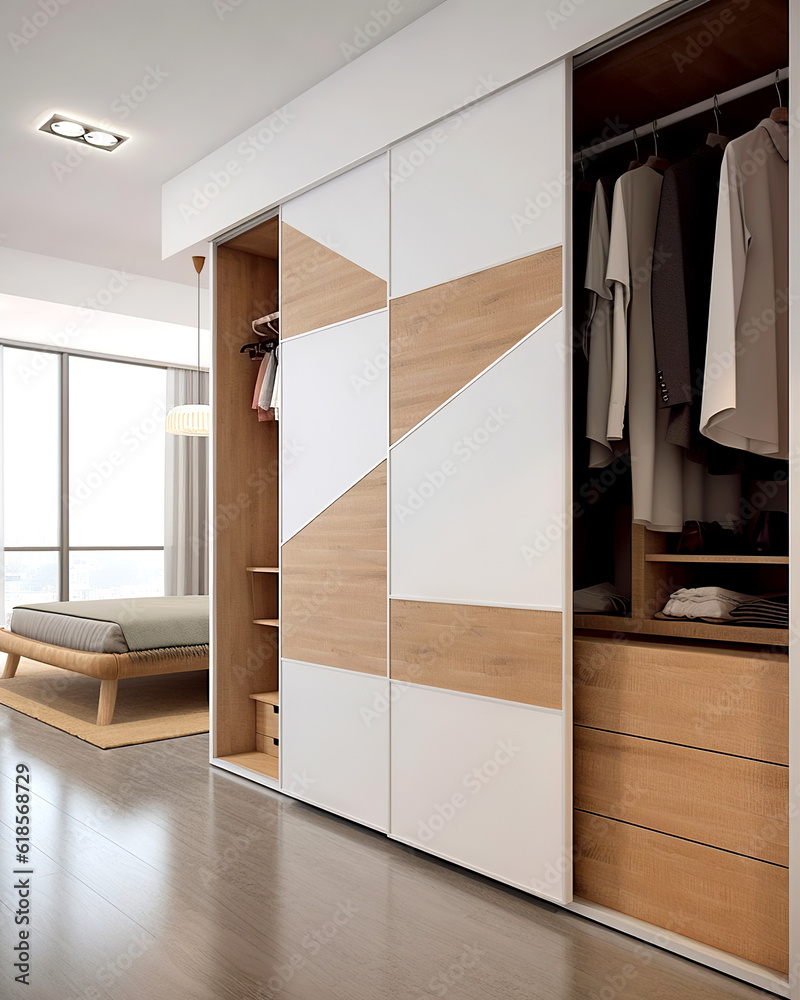 White wooden wardrobe in scandinavian style interior design of modern ...