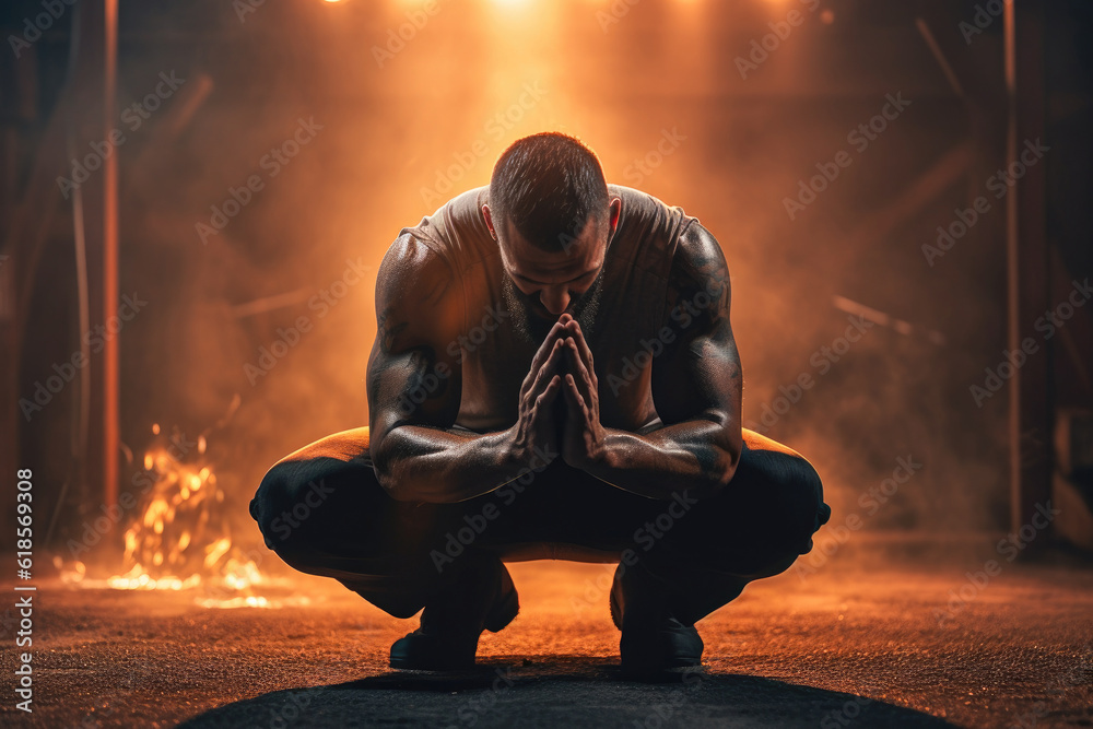 A repentant sinner man asking God for forgiveness and strength ...