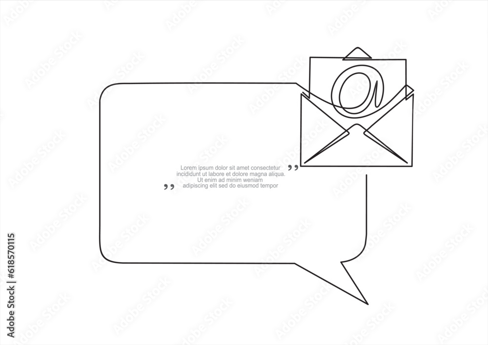 Continuous one line drawing of Email message and speech bubble. Trendy ...