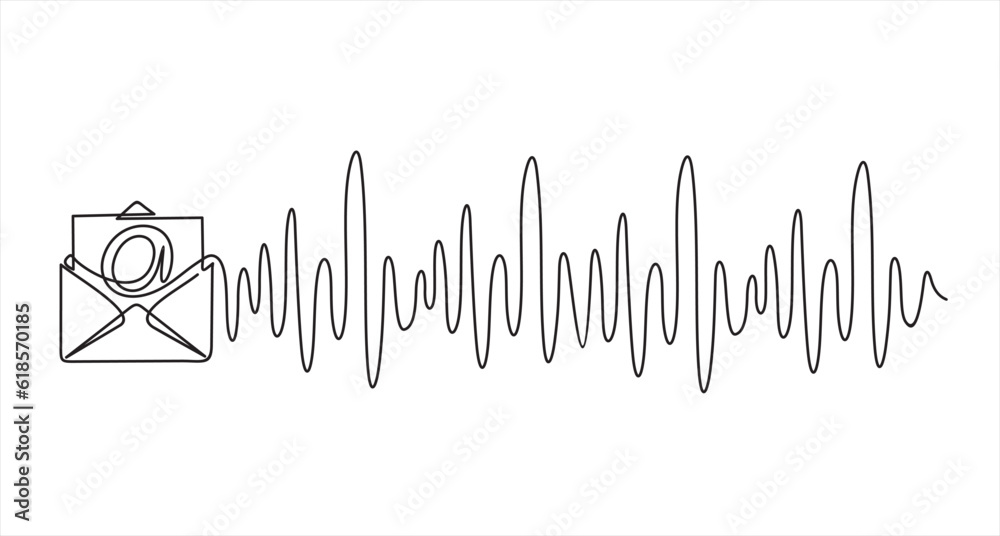 Vetor de Continuous one line drawing of sound wave, voice message ...