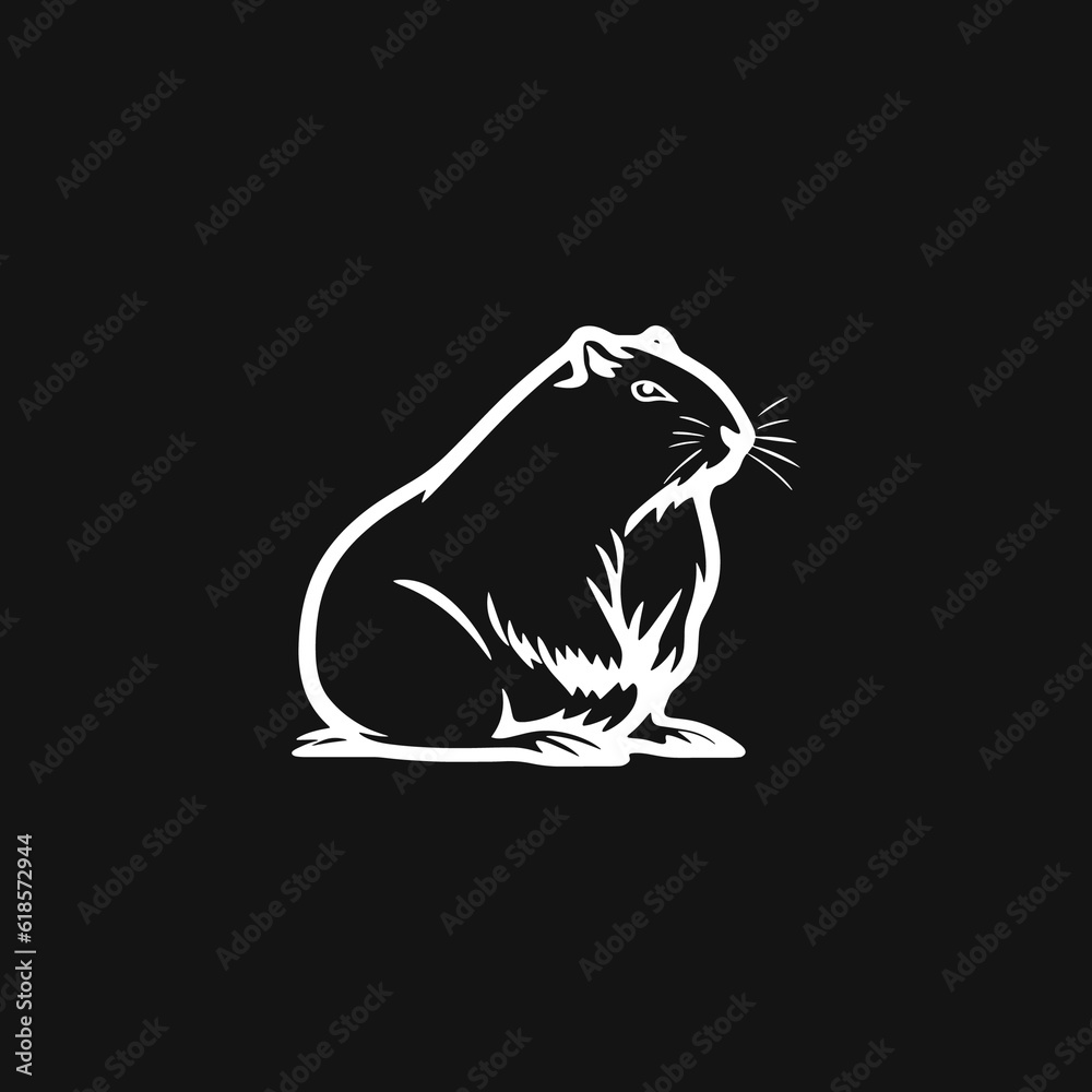 cute little Capybara Silhouette on black Background. Line art black and ...