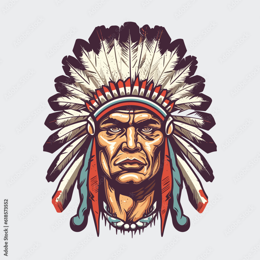 Vintage retro mnimial modern apache chief native american tribe ...