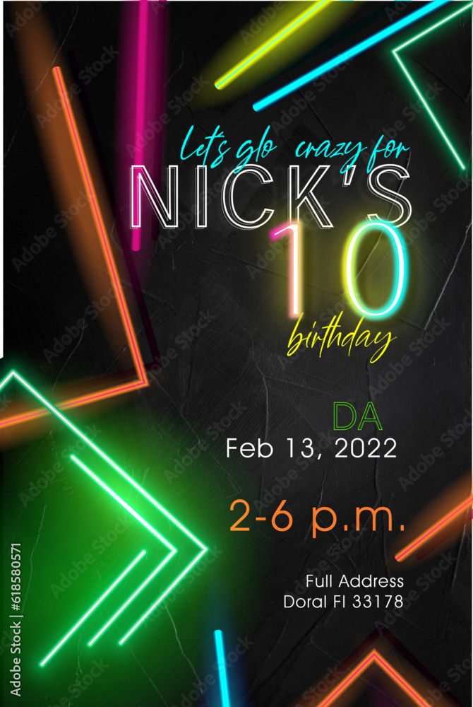 neon light bulb birthday party glow in the dark Stock Vector | Adobe Stock