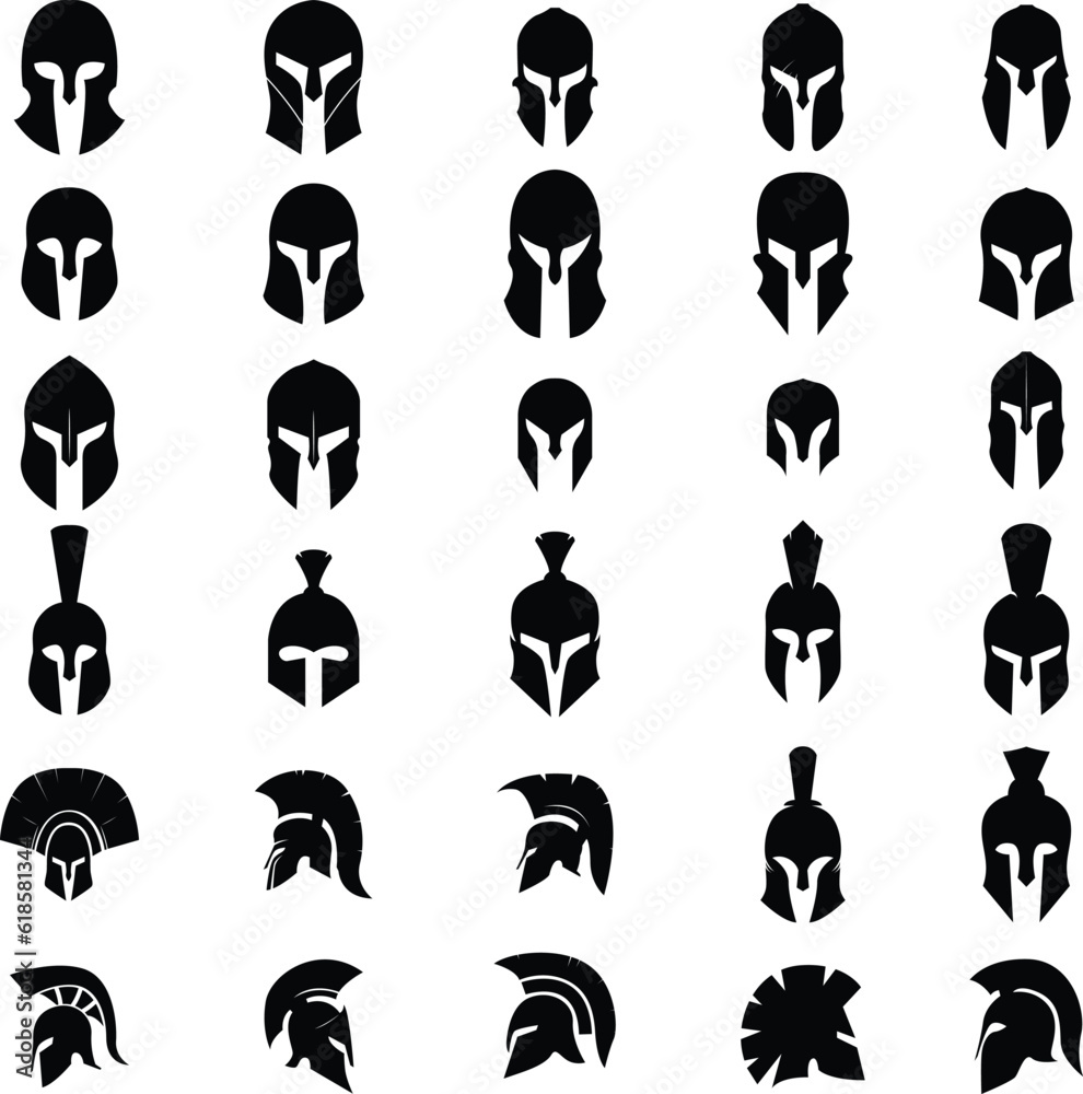 Spartan helmet icon symbol. Trojan sign silhouettes Stock Vector ...