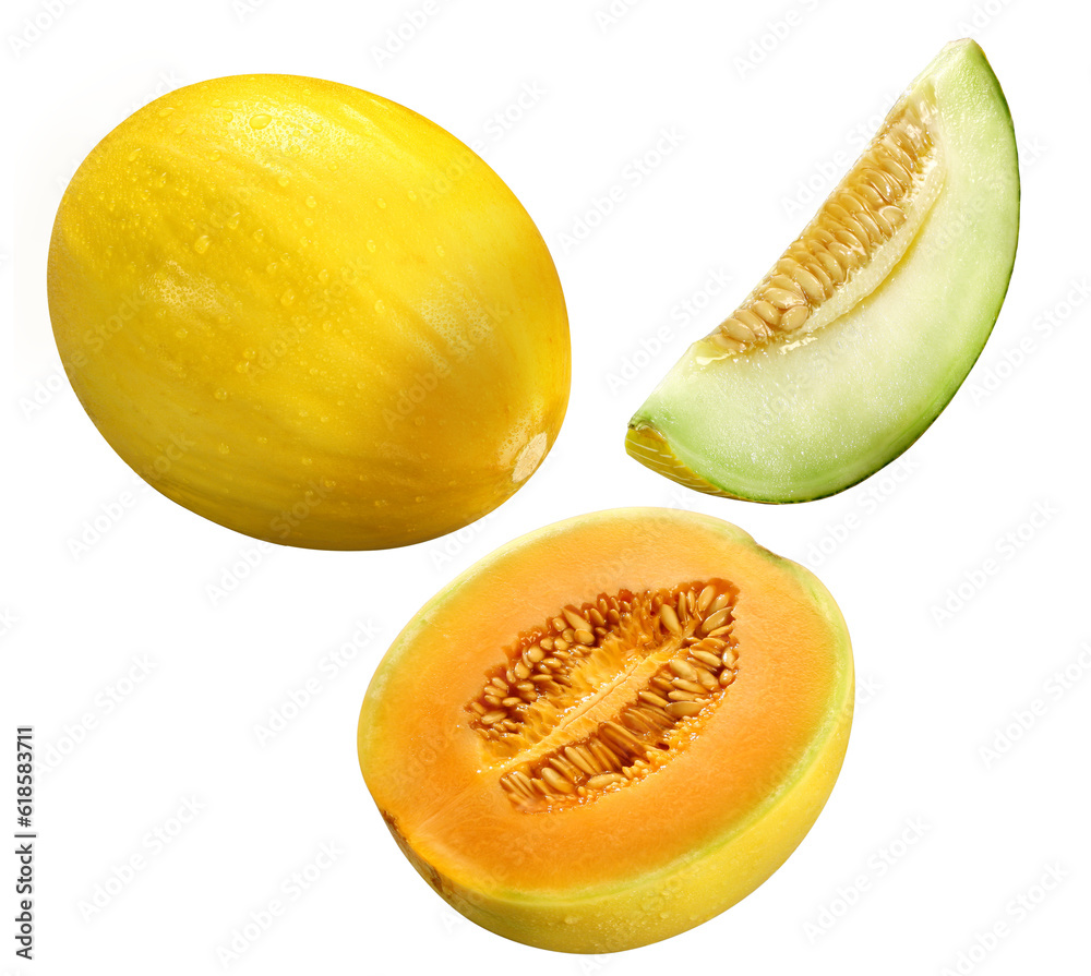 composição com diferentes tipos de melão isolado em fundo transparente ...