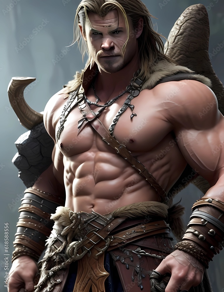 Chris Hemsworth as a barbarian from dungeons and dragons, lean muscles ...