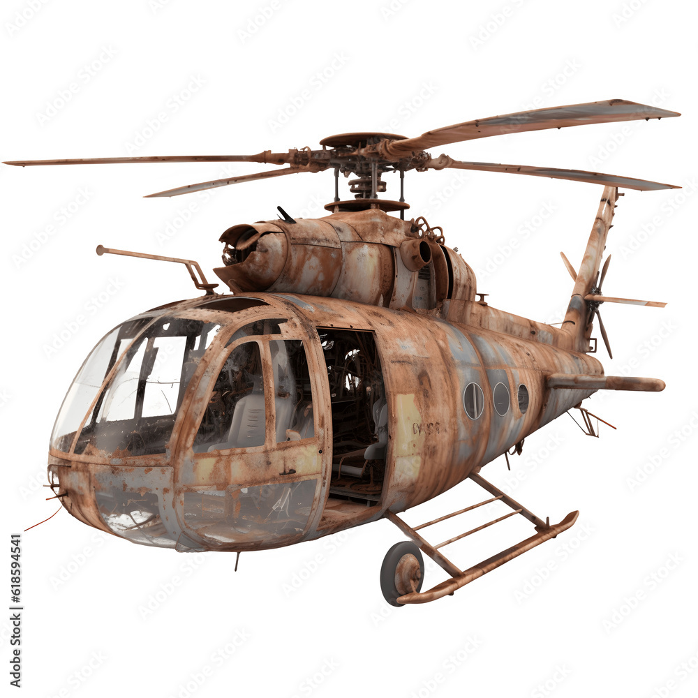 Rusty chopper, helicopter on transparent background white background ...