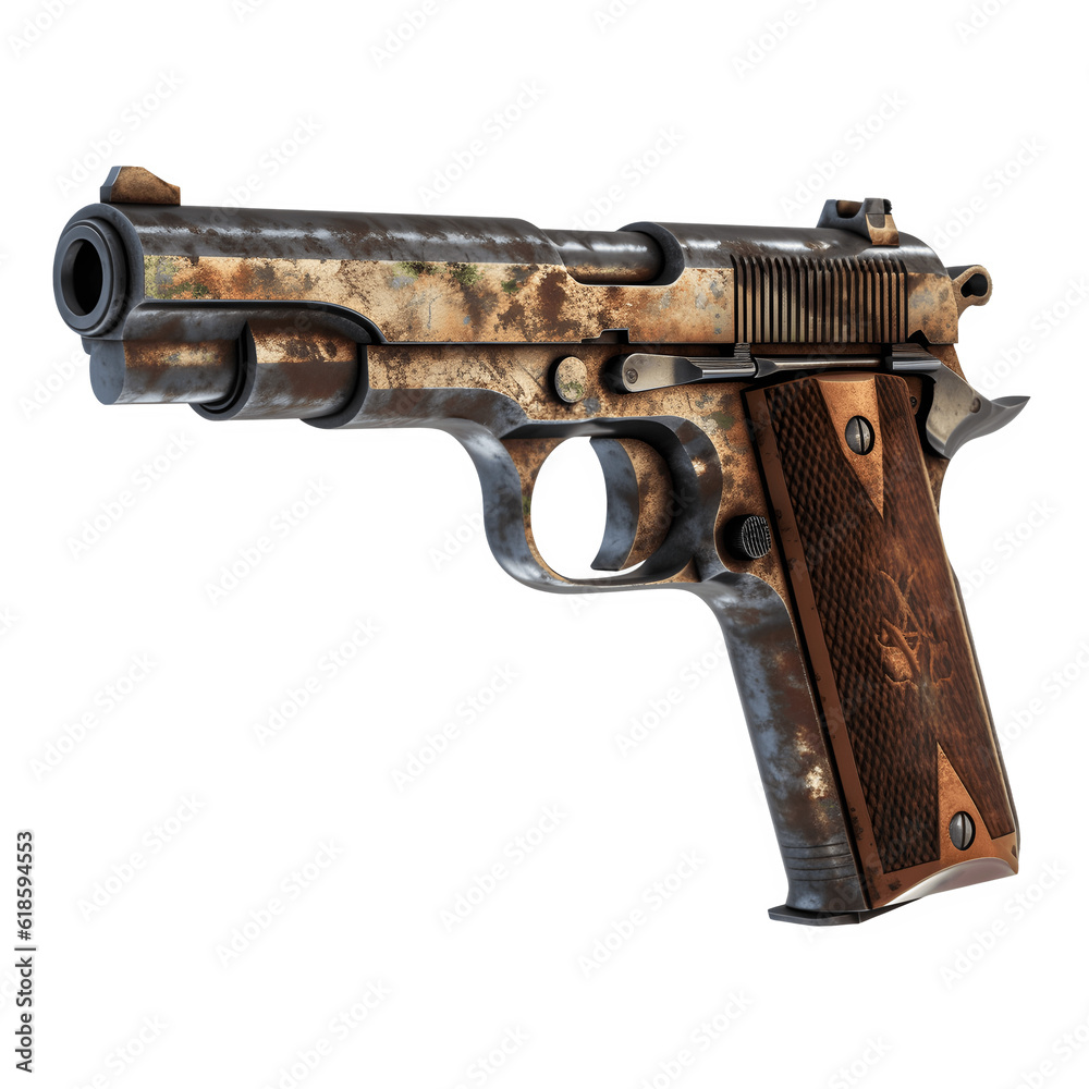 Rusty gun on transparent background white background, png file with ...