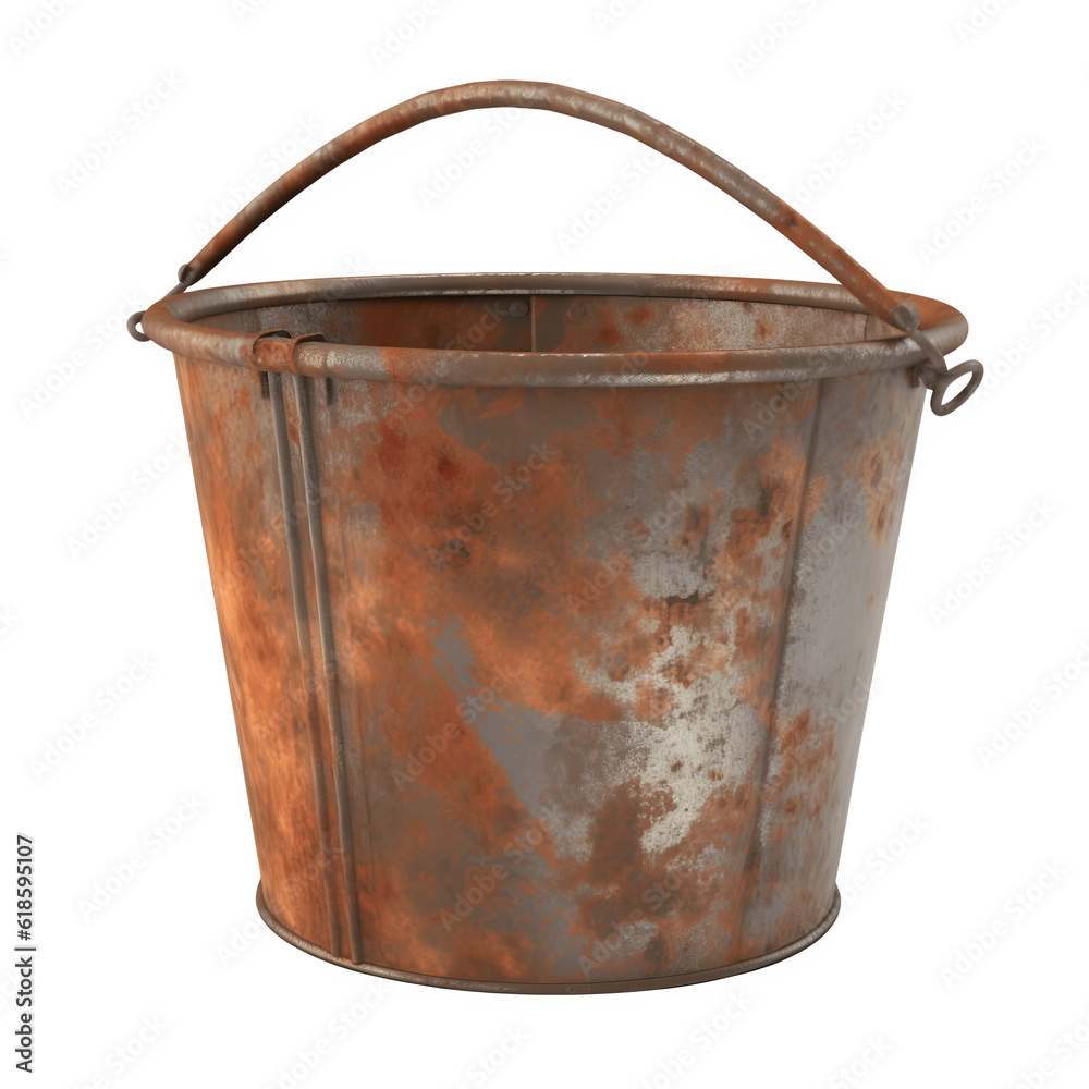 Rusty bucket with handle on transparent background white background ...