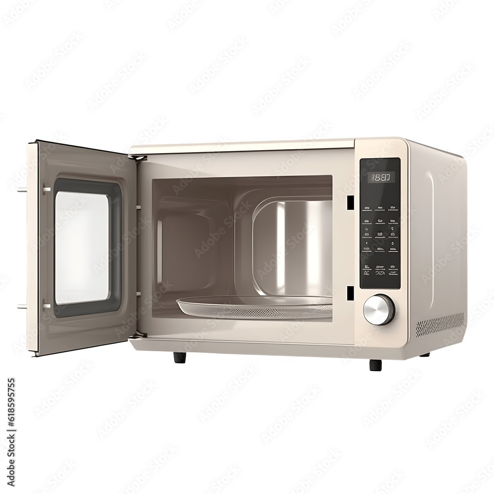 Open Shiny beige stainless steel countertop microwave without food ...