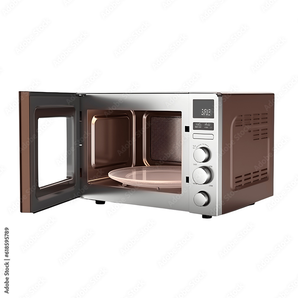 Open Shiny brown stainless steel countertop microwave without food ...