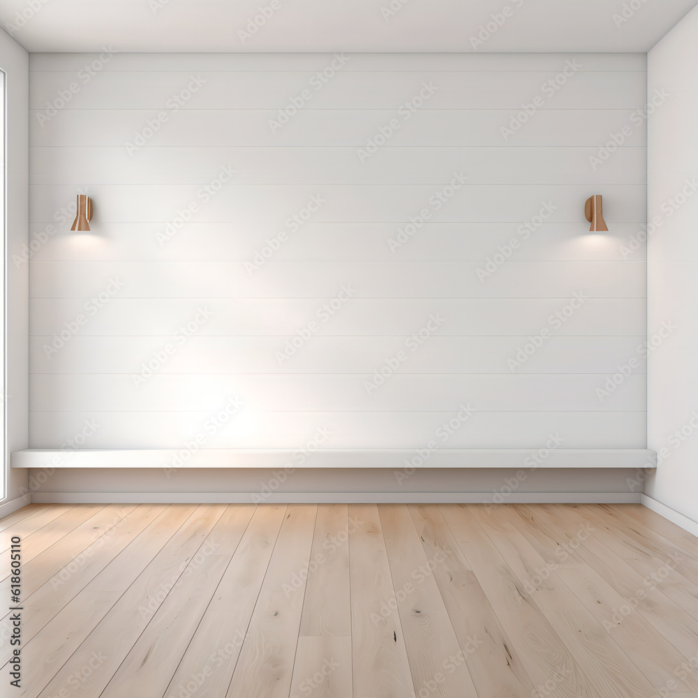 Empty, Well-lit Interior with Textured White Walls and Light Wooden ...