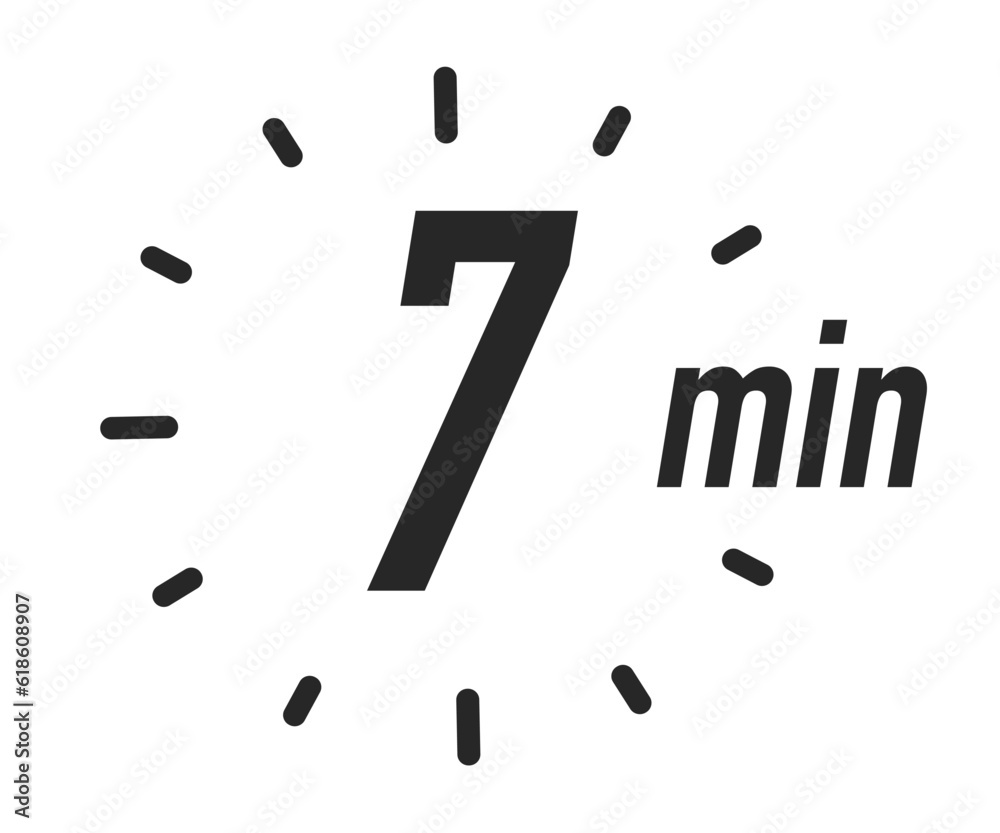 Timer icon 7 minutes vector black color. Stopwatch isolated on white ...