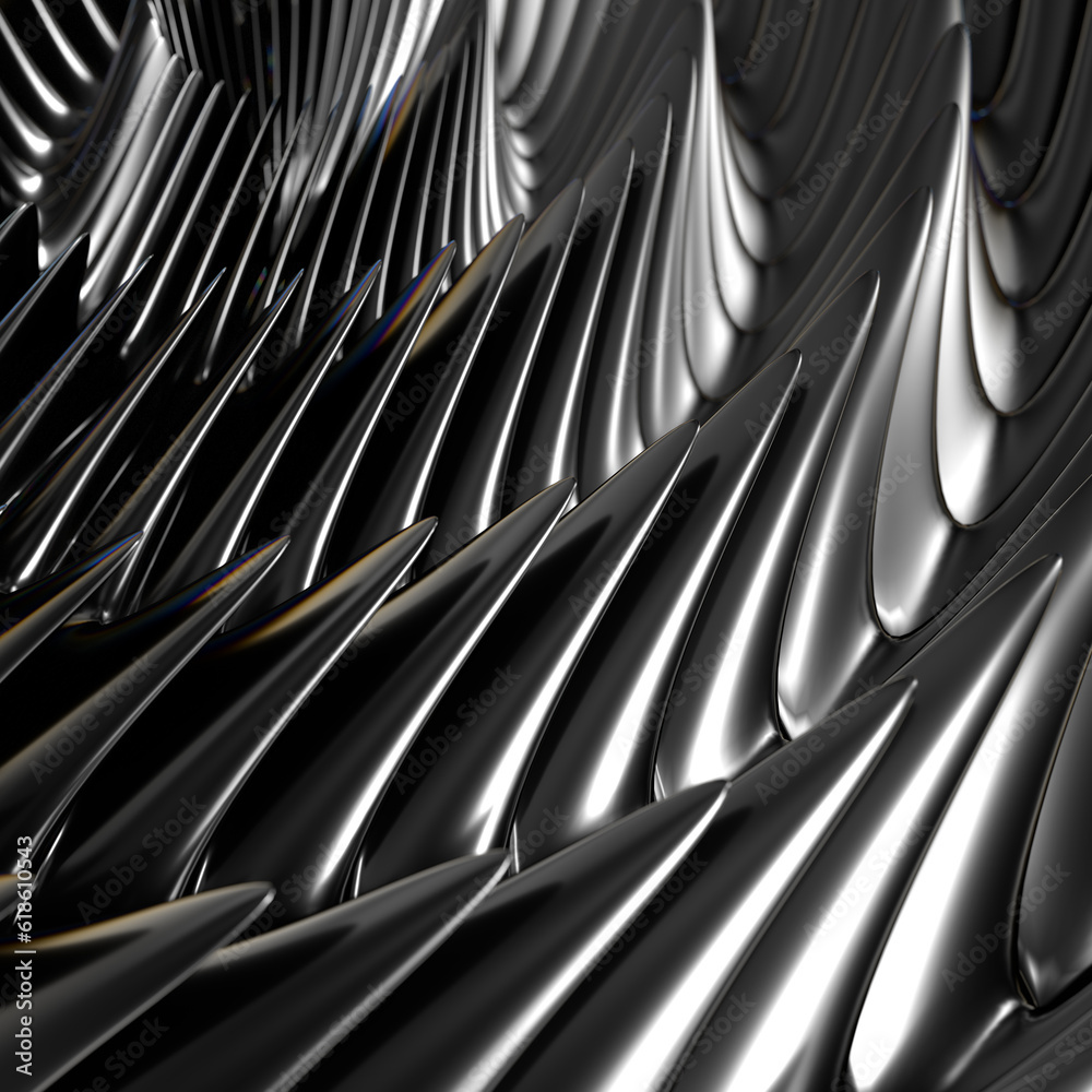 3d Spikey Abstract Ferrofluid Greyscale Background Stock Illustration ...