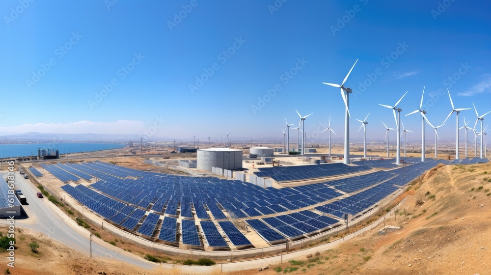 solar power plant, Panorama view of environmentally friendly ...
